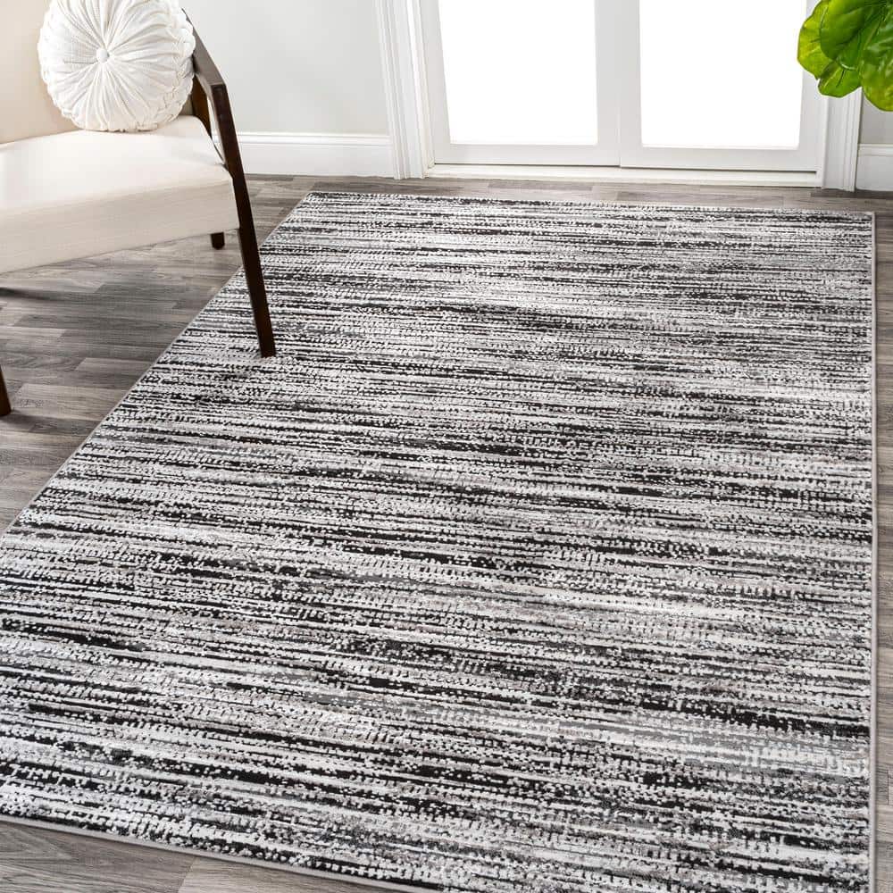 JONATHAN Y Loom Modern Strie' Black/Gray 4 ft. x 6 ft. Area Rug SOR200C ...