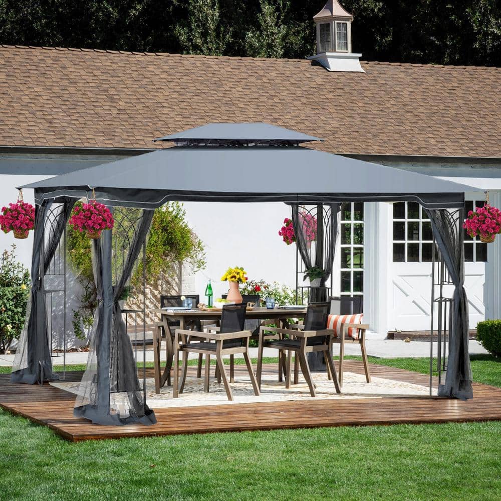 JimsMaison 10 ft. x 13 ft. Outdoor Gray Steel Soft-top Gazebo with ...