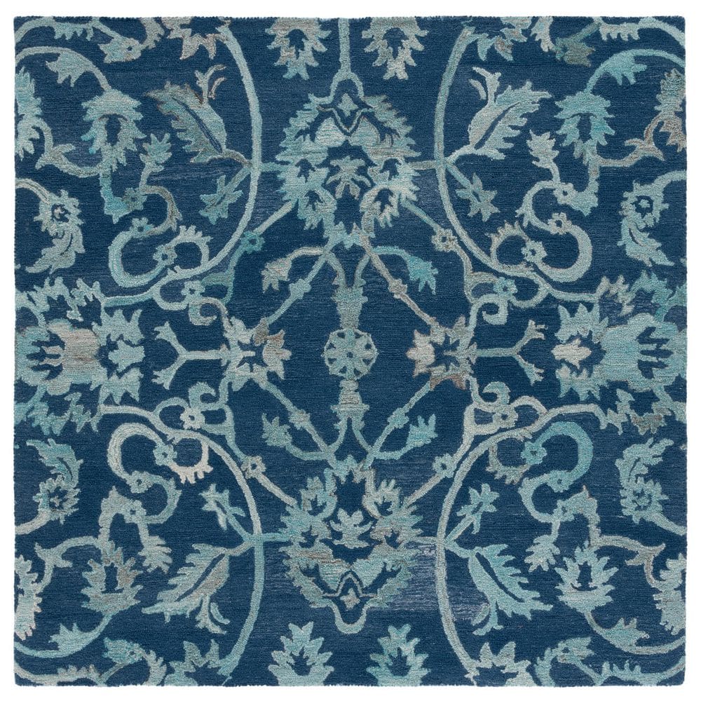 SAFAVIEH Anatolia 6 ft. x 6 ft. Navy Traditional Garden square Area Rug ...