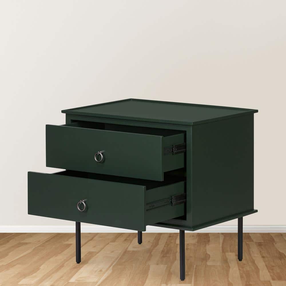 NADAAL STUDIOS Glenn Deep Green 2-Drawer 25 in. W Nightstand JU-1006-27 ...