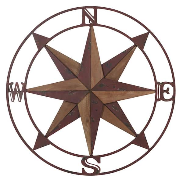 Litton Lane 30 in. x 30 in. Red Metal Rustic Compass Wall Decor 45876 ...