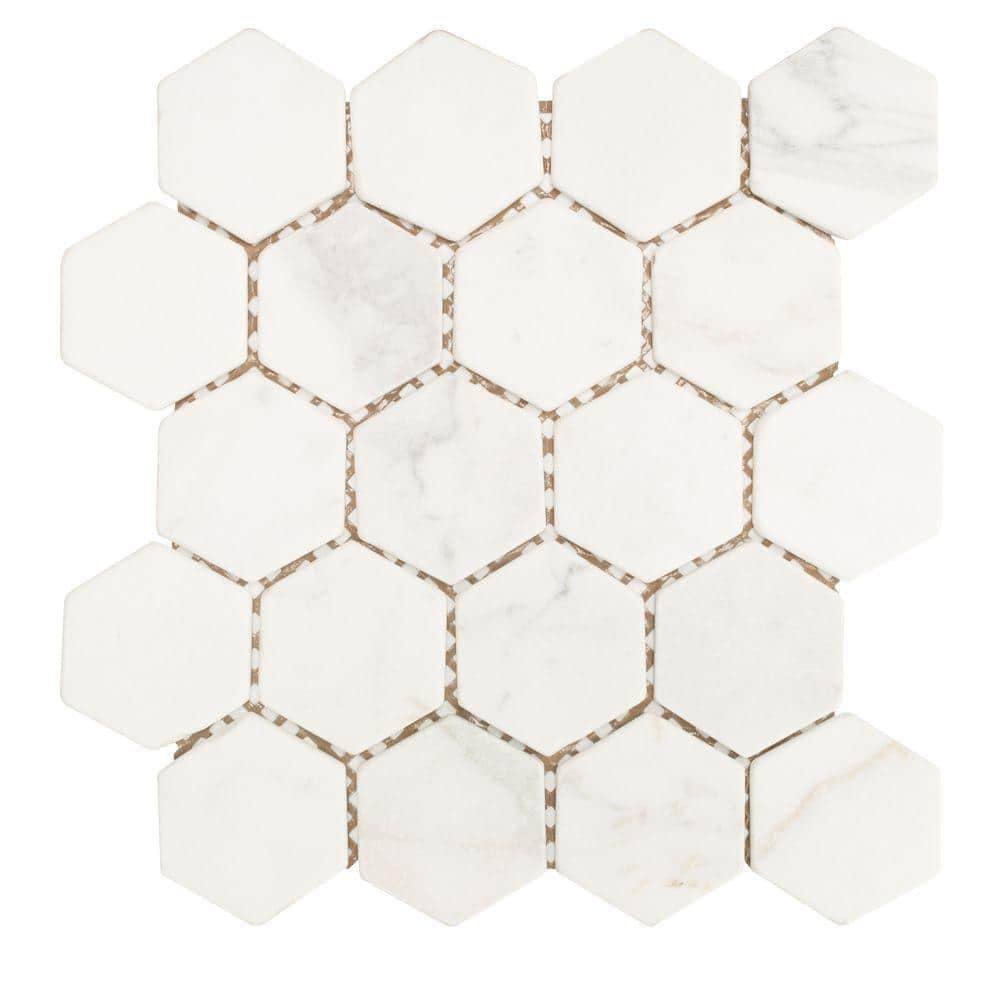 Jeffrey Court Statuario Hex White 12 in. x 12 in. x 8 mm Marble Mosaic ...