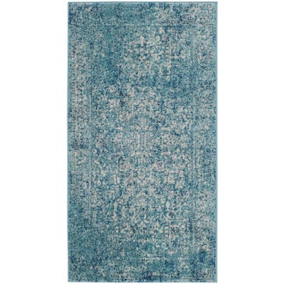 SAFAVIEH Evoke Blue/Ivory 5 ft. x 8 ft. Distressed Border Medallion ...
