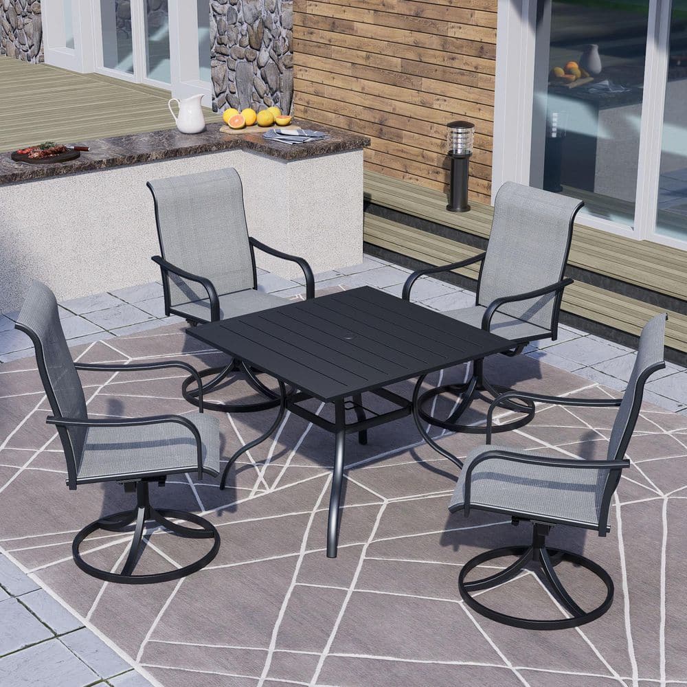 Anmutig 5-Piece Metal Patio Dining Set Square Table with 4-Swivel ...