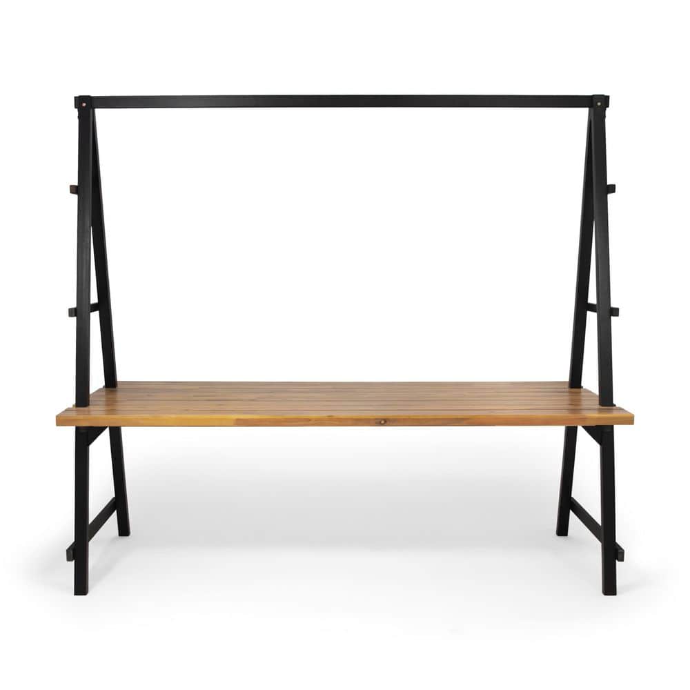 88.5 in. Wood Outdoor Dining Table w/Overhead Plant Hanger-Slatted ...