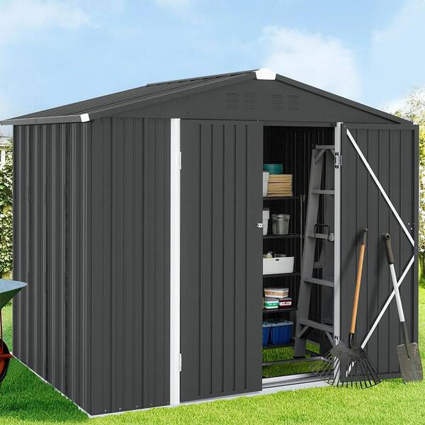 BTMWAY 8 ft. W x 6 ft. D Large Outdoor Metal Storage Shed, Galvanized ...