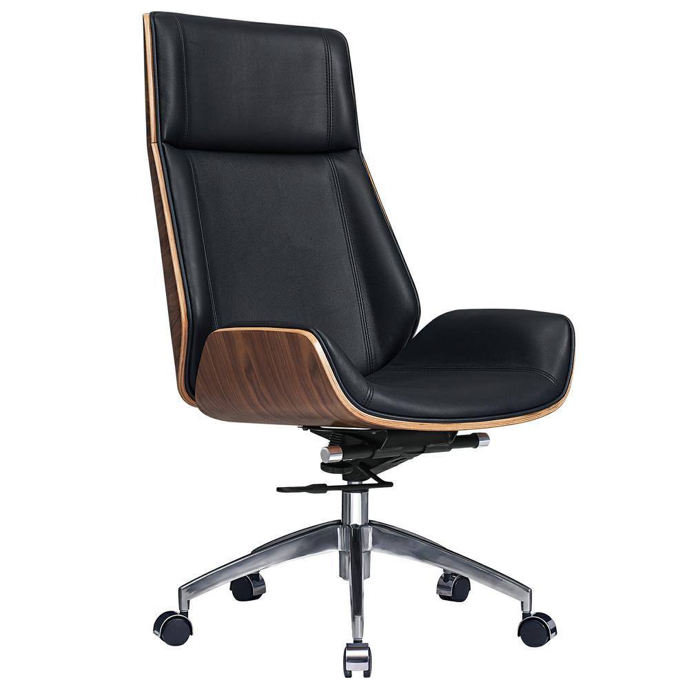 Modern Streamline Black Top Grain Leather Office Chairs with Non ...