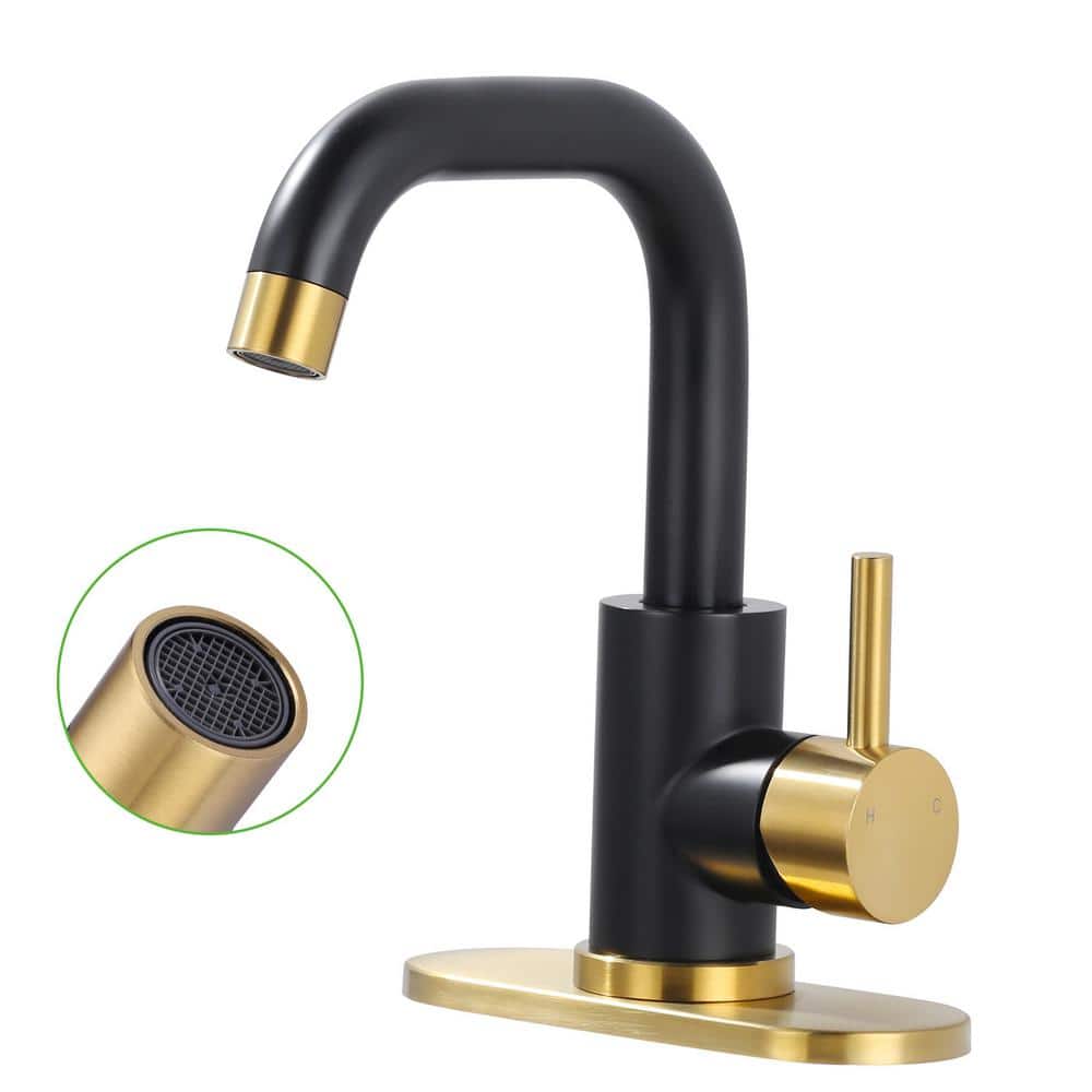 WOWOW Single Handle Bar Faucet with 360° Spout Swivel in Black and Gold ...