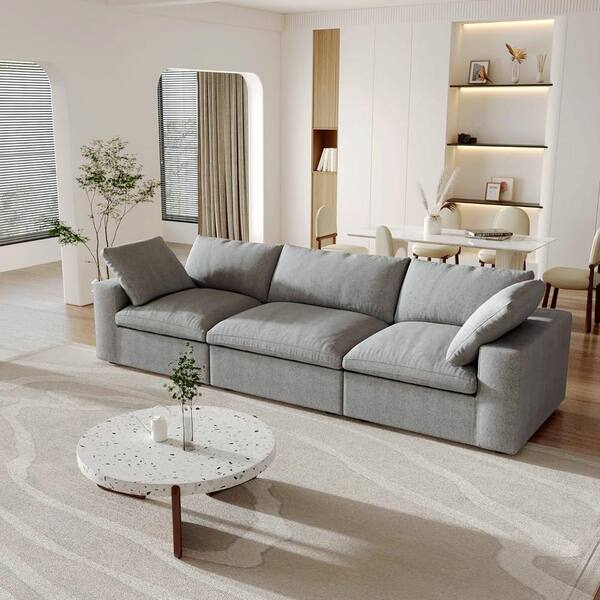 Magic Home 118 in. Square Arm 3 Piece Linen Modular Sectional Sofa Cloud Couch in Gray CS W308S00008