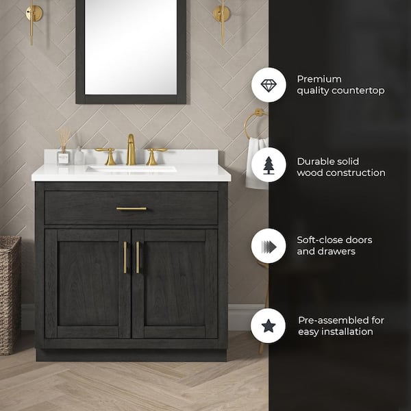 OVE Decors Bailey 36 in. Single Sink Matte Black Bath Vanity with White Quartz Top Assembled 15VVA BAI236 17 The Home Depot