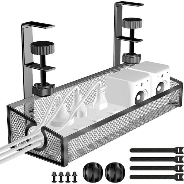 Yichuhaoxi Under Desk Cable Management Tray Black No Drill Clamp Wire Organizer for Office Home ...