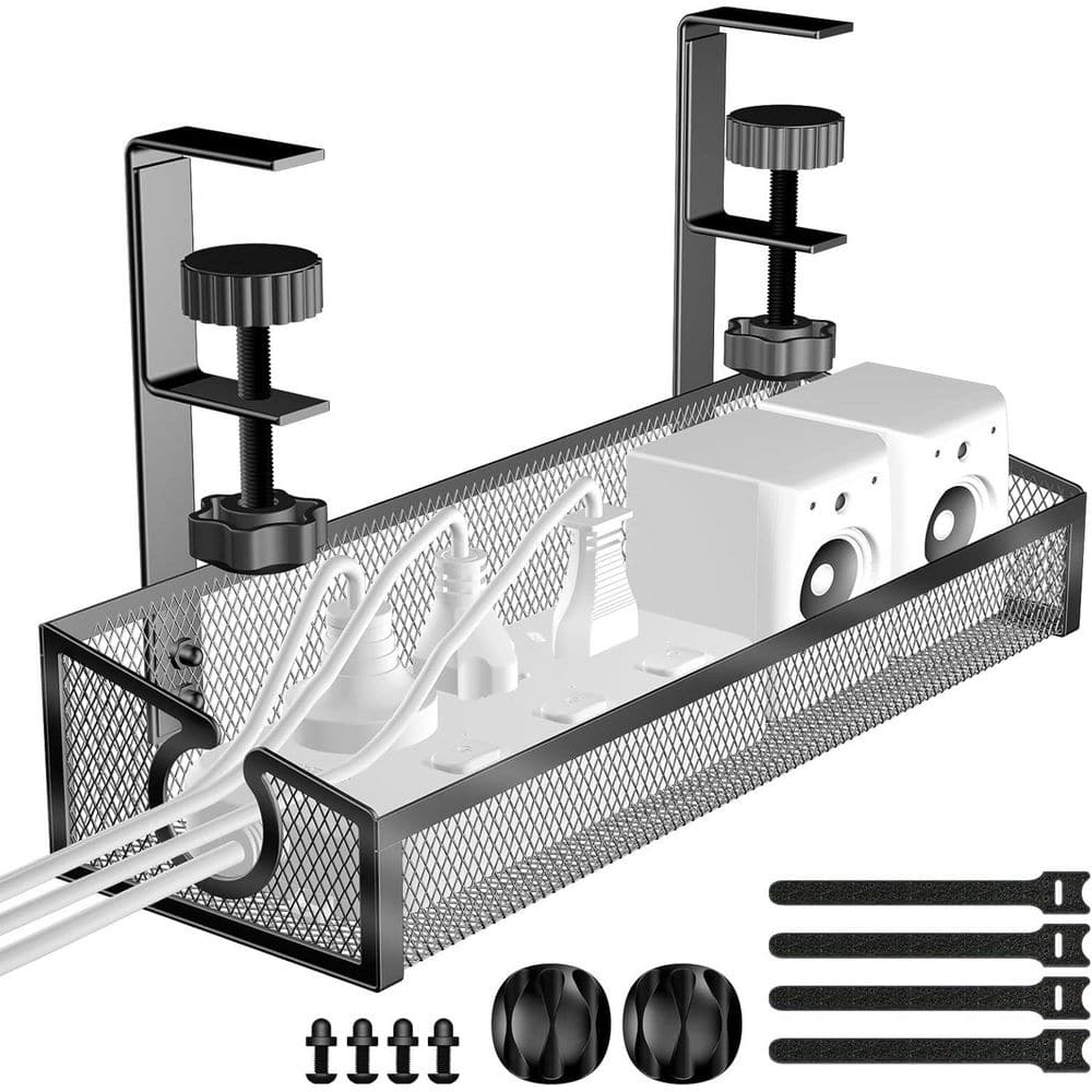 YICHUHAOXI Under Desk Cable Management Tray Black No Drill Clamp Wire Organizer for Office Home ...