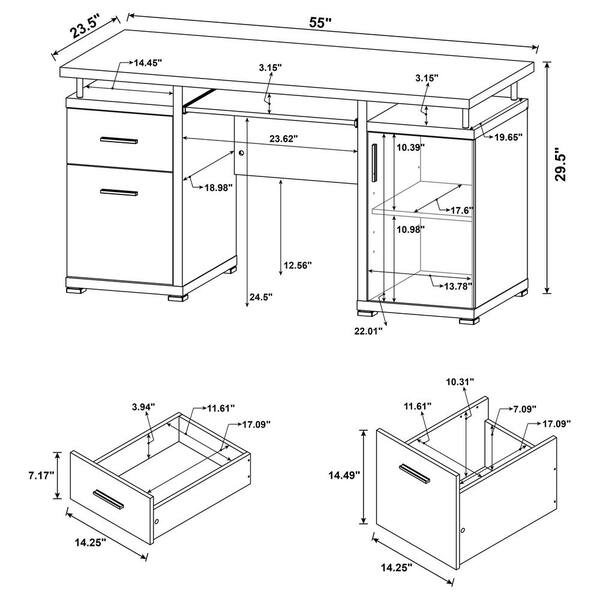 Coaster Tracy 55 in. W White 2 Drawer Computer Desk 800108