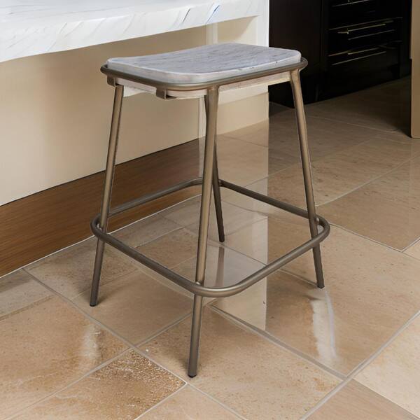 Benjara 19.75 in. Gray and Gold Backless Metal Bar Stool with Wooden ...