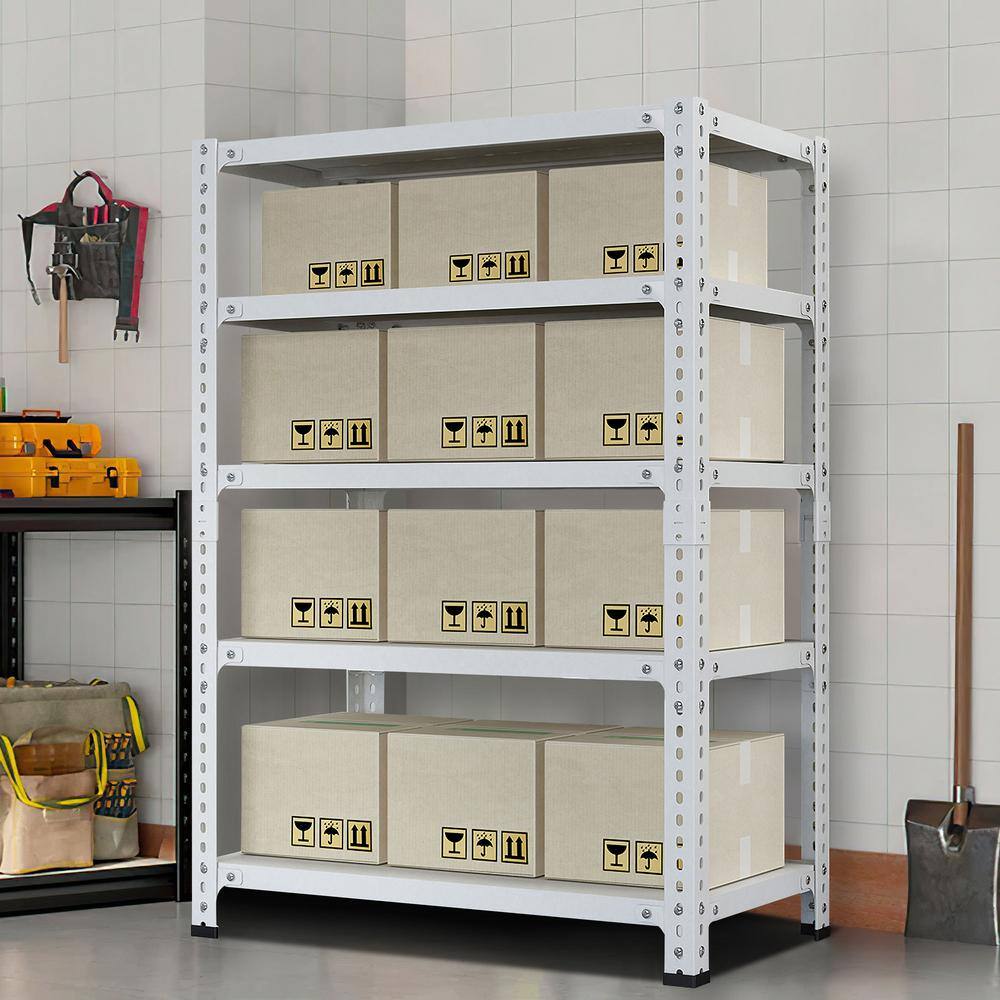 FUNKOL 5-Shelf Freestanding White Heavy Duty Metal Shelving Shelf Load ...