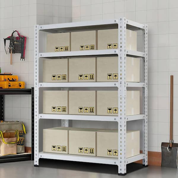 FUNKOL 5-Shelf Freestanding White Heavy Duty Metal Shelving Shelf Load ...