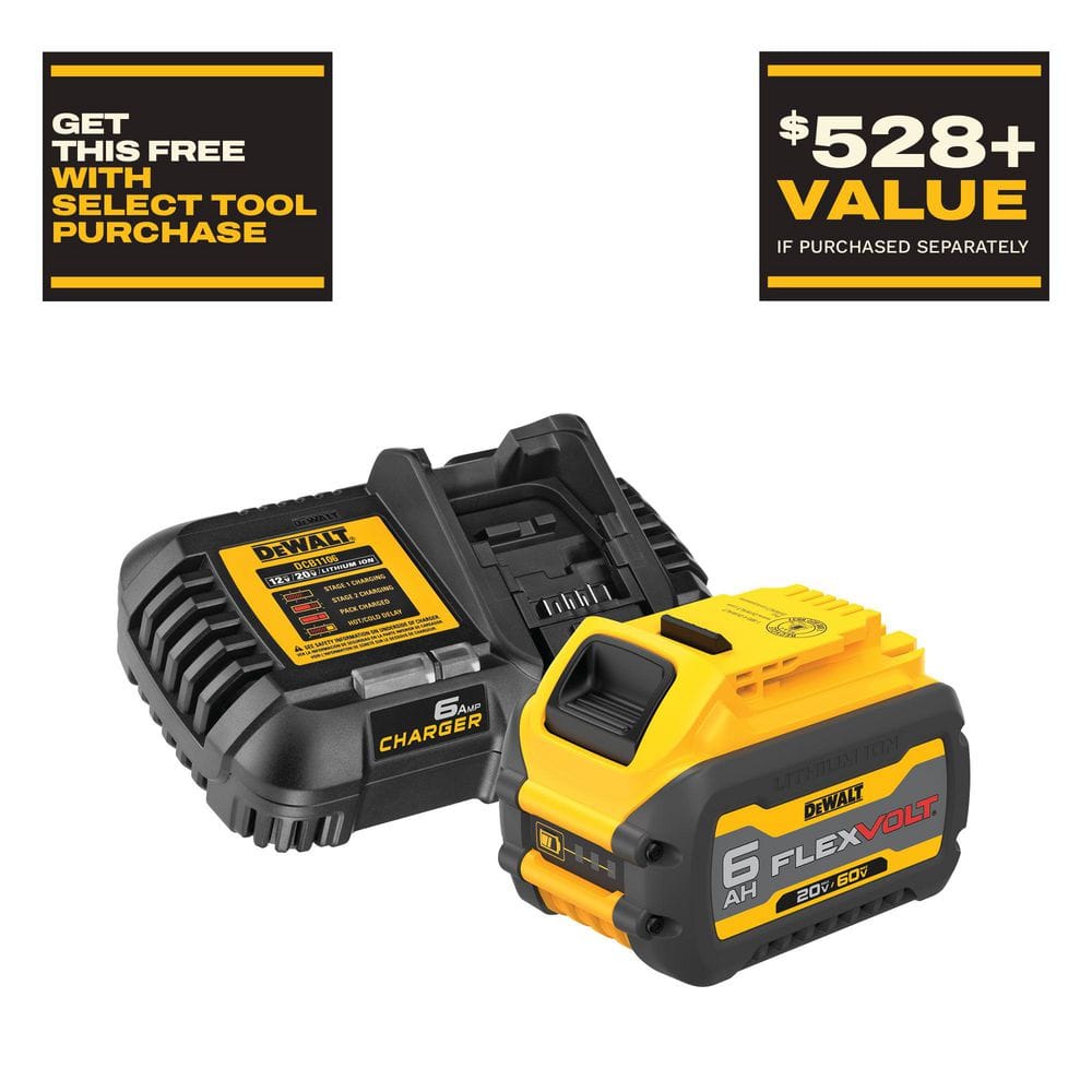 DEWALT FLEXVOLT 20V/60V MAX Lithium-Ion 6.0Ah Battery Pack with 6 Amp Output Charger DCB606C ...