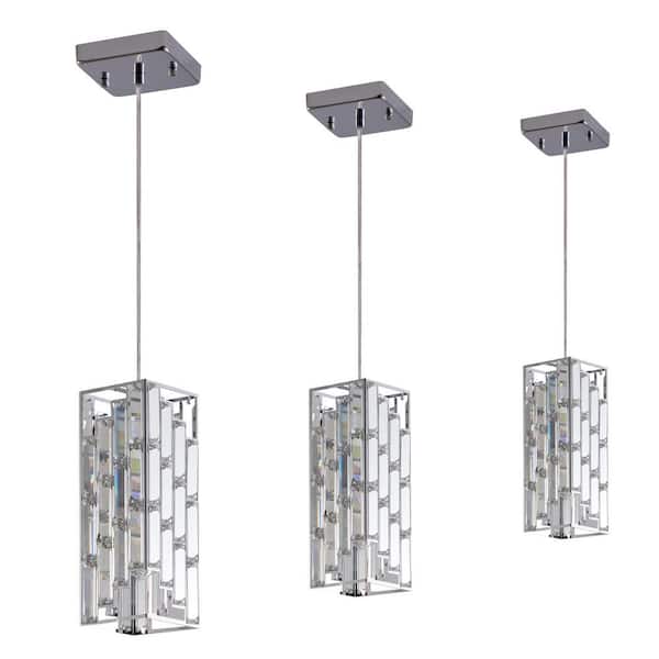 GMGSROM 1-Light Chrome Hanging Pendant Light Fixture with Crystal Prism ...