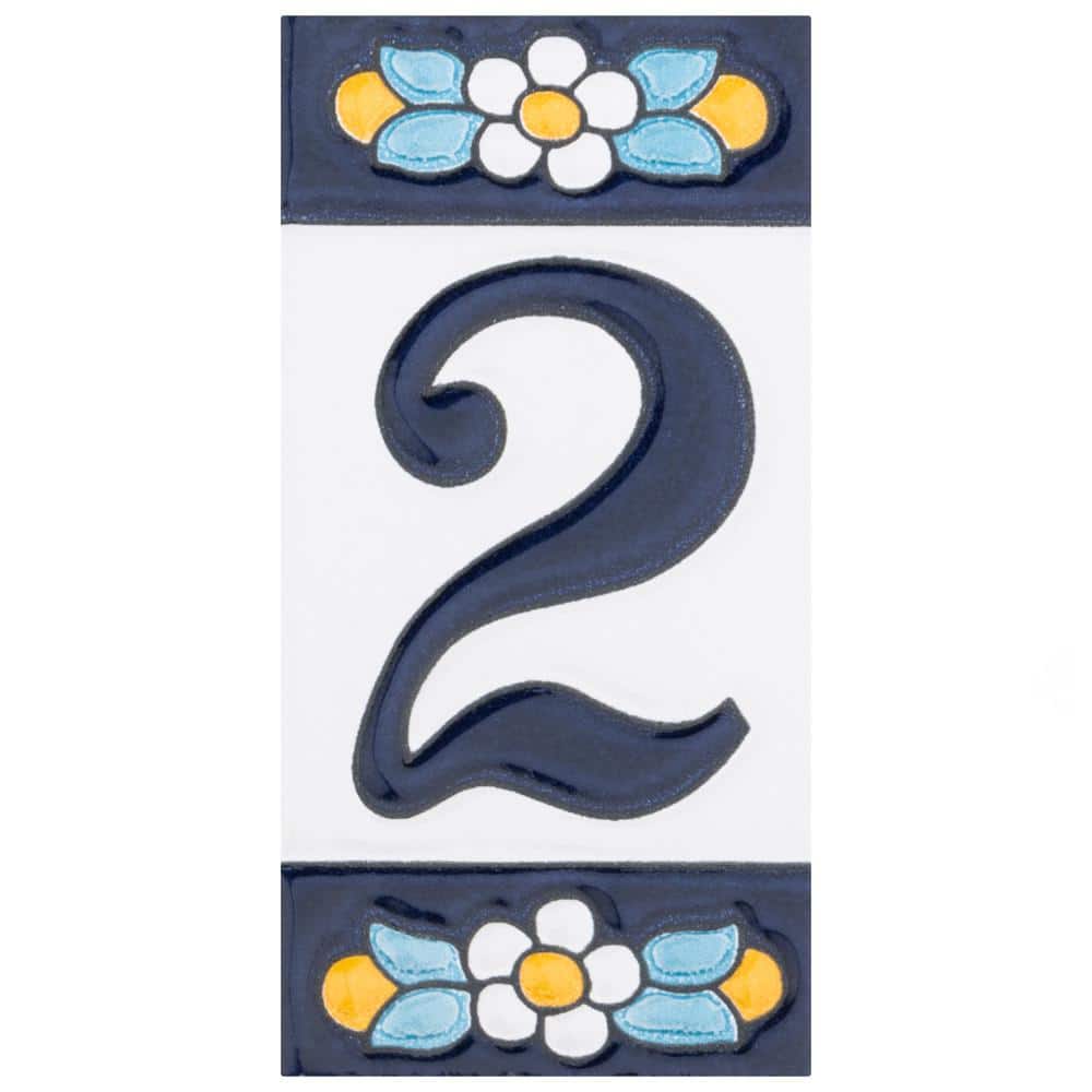 Merola Tile Sevillano Flora Address Numbers 2 2-1/8 in. x 4-3/8 in ...