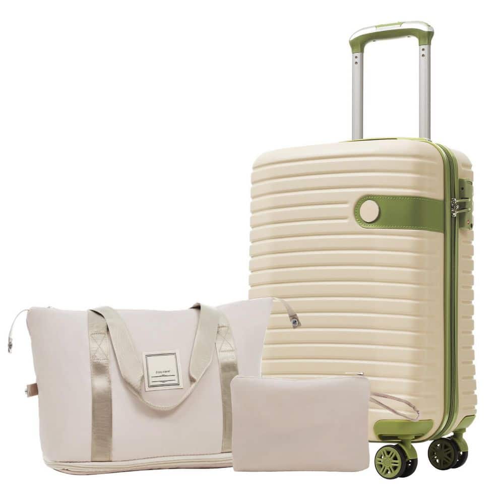 Merax 3 Bags 3-Piece White Green ABS Hardshell Spinner 20" Luggage Set ...
