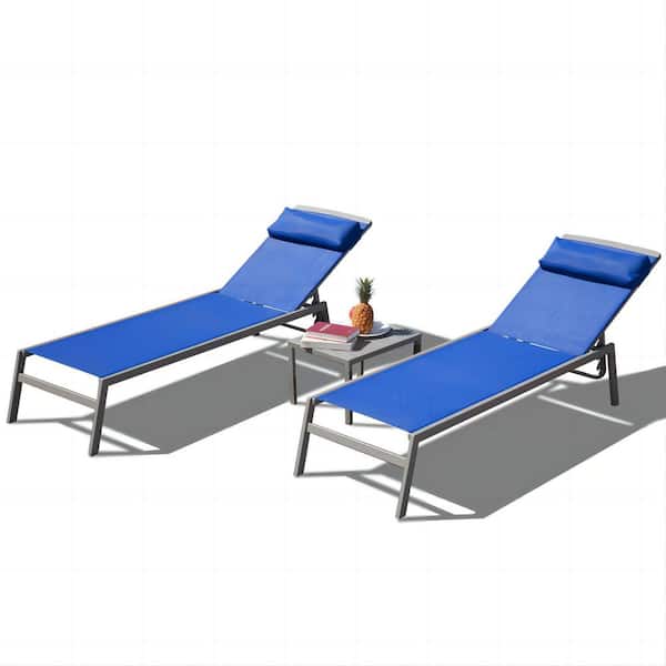 Patio Chaise Lounge Aluminum Adjustable Pool Lounge Chairs Sunbathing ...