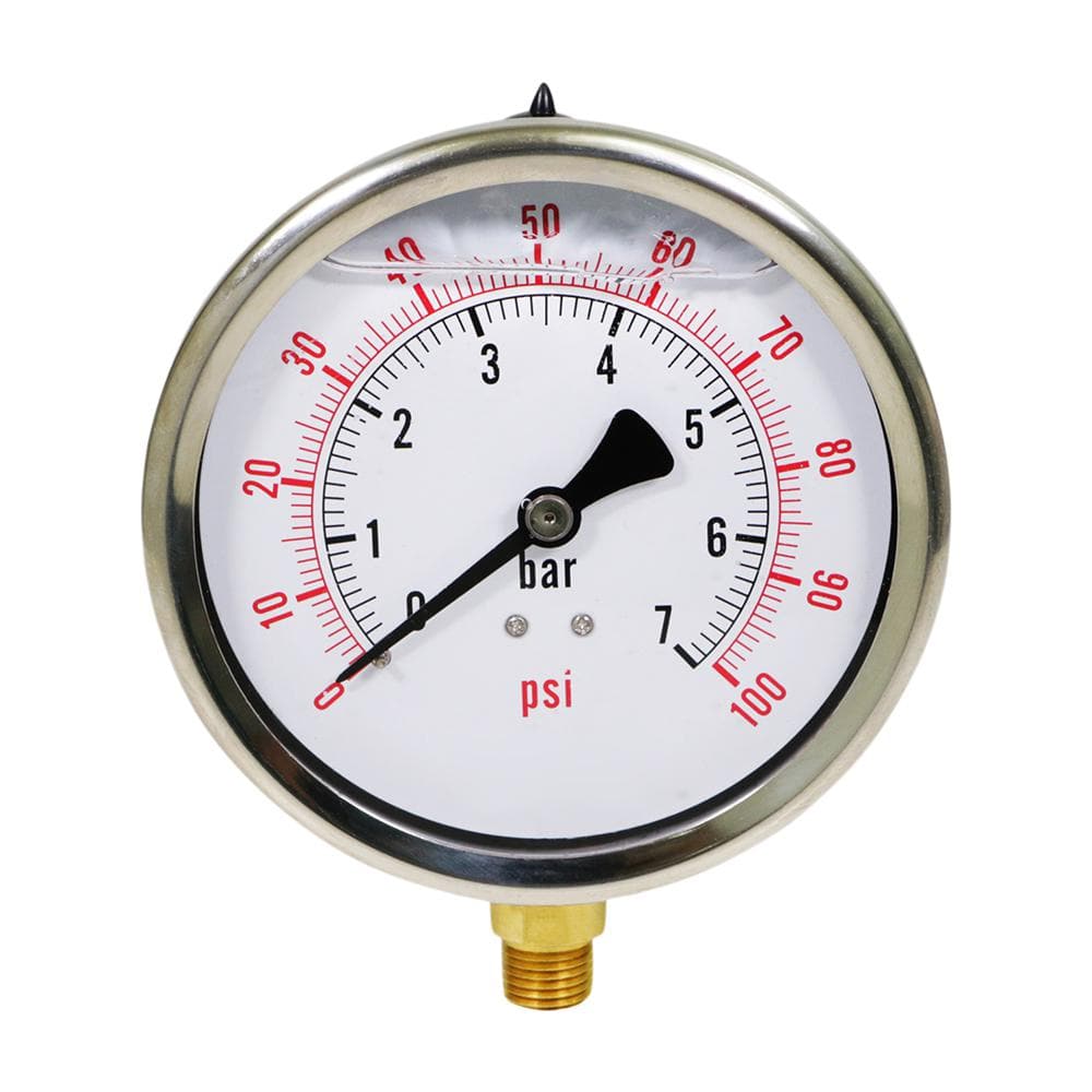 PLUMBFLEX 4in. Dial Face Liquid Filled Pressure Gauge 0-100 PSI for Oil ...