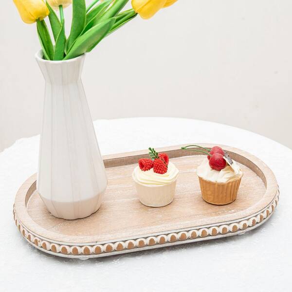 15 in. Brown Oval Wood Decorative Tray (Set of 1) HPCZ8VS1 - The Home Depot