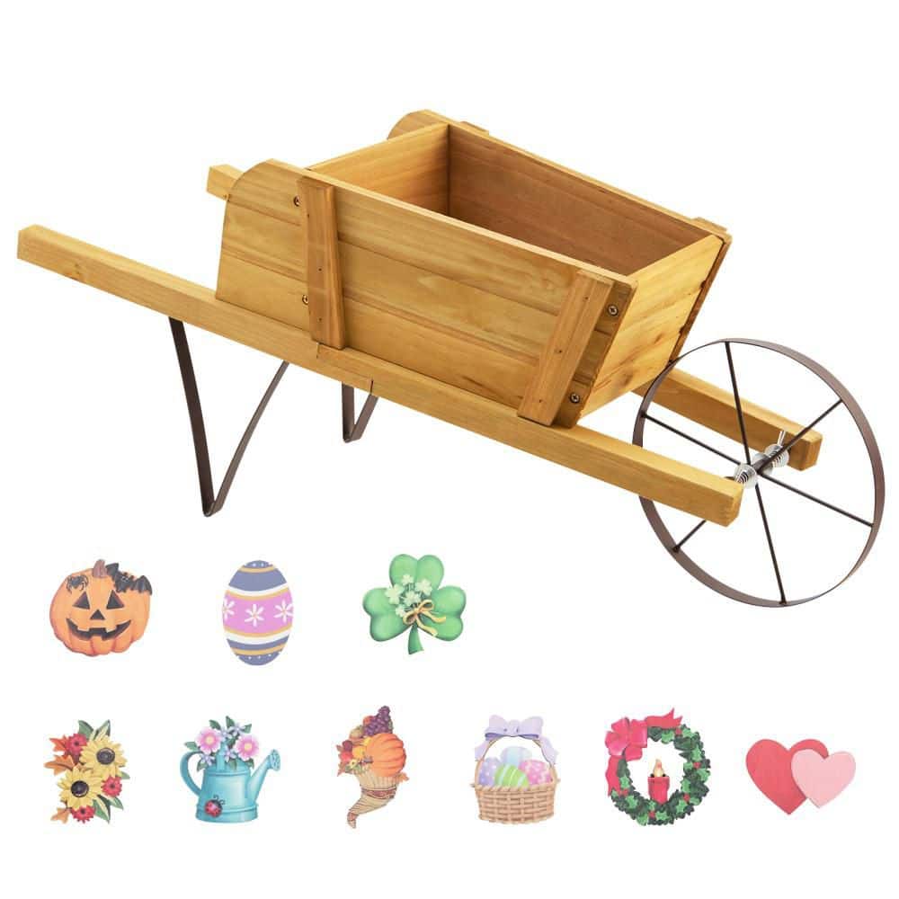 Costway Wood Wagon Planter Decorative Indoor/Outdoor Rustic Flower Cart ...