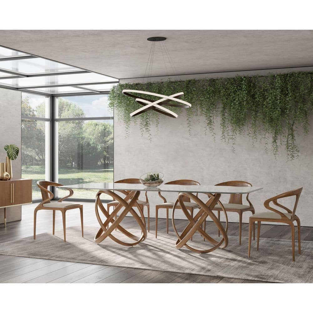 MR MODREST Modrest Mason Modern Walnut Glass 47 in. Double Pedestal ...