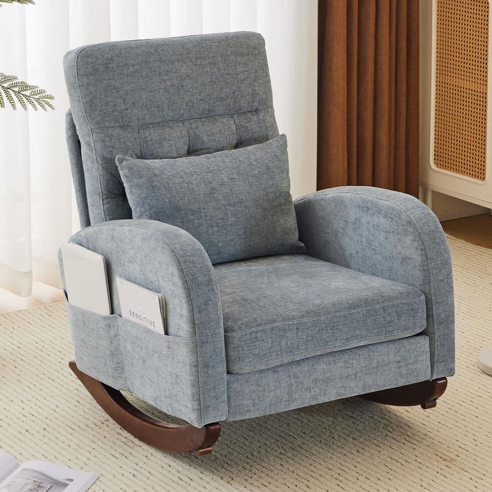 Karl home Blue Chenille Rocker Armchair K1G98000055 - The Home Depot