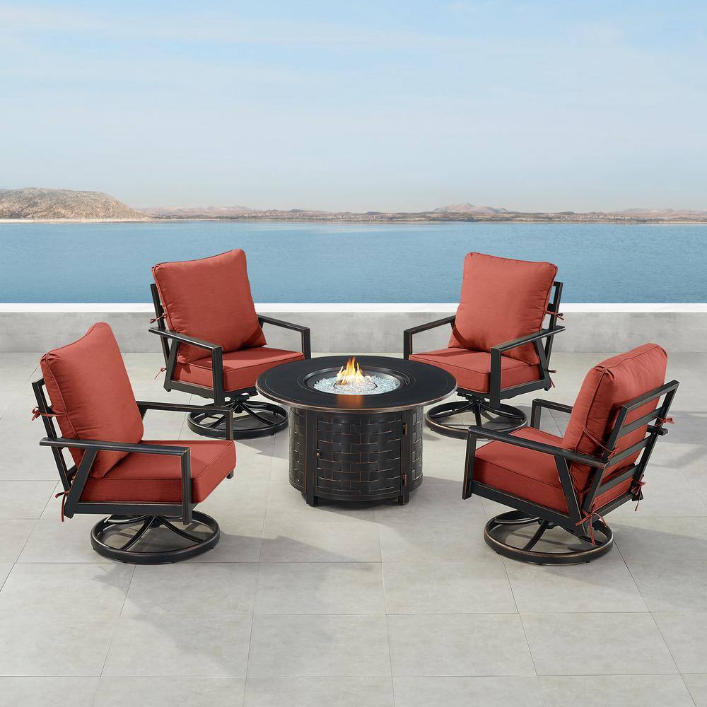 Oakland Living Black 7-Piece Aluminum Patio Fire Pit Set with 4-Club ...
