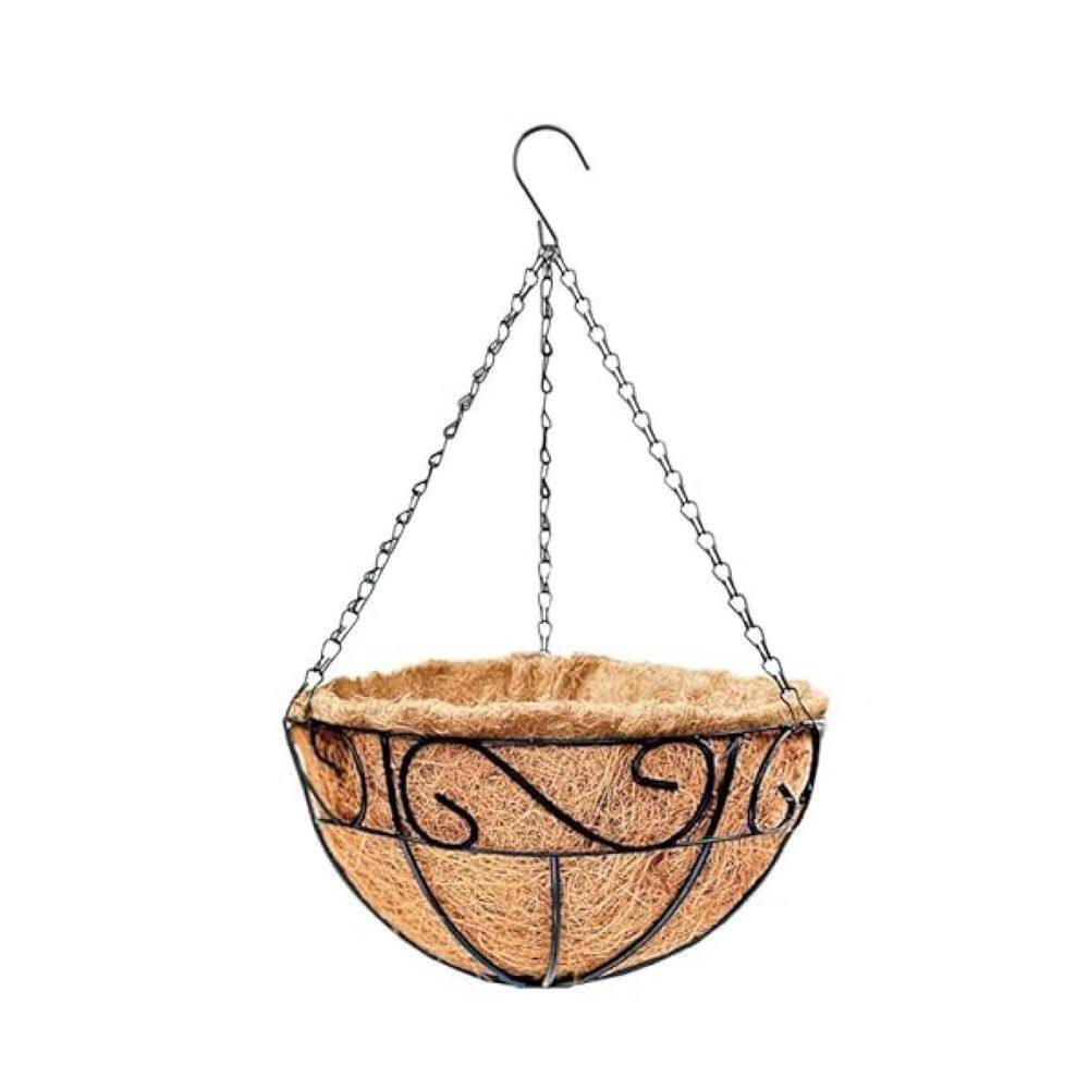 12 in. Hanging Baskets with Coco Liner, Black Metal Wire Flower Basket ...