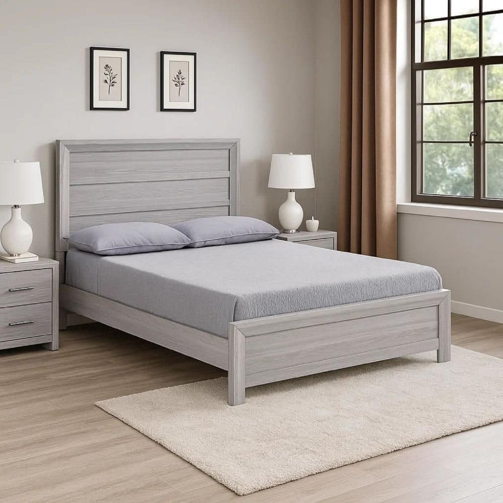 Benjara Laide Driftwood Gray Wood Frame Queen Panel Bed with Headboard ...