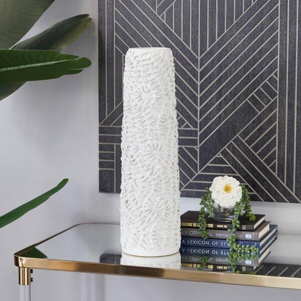 Litton Lane 21 in. White Embossed Ceramic Floral Decorative Vase 29742 ...