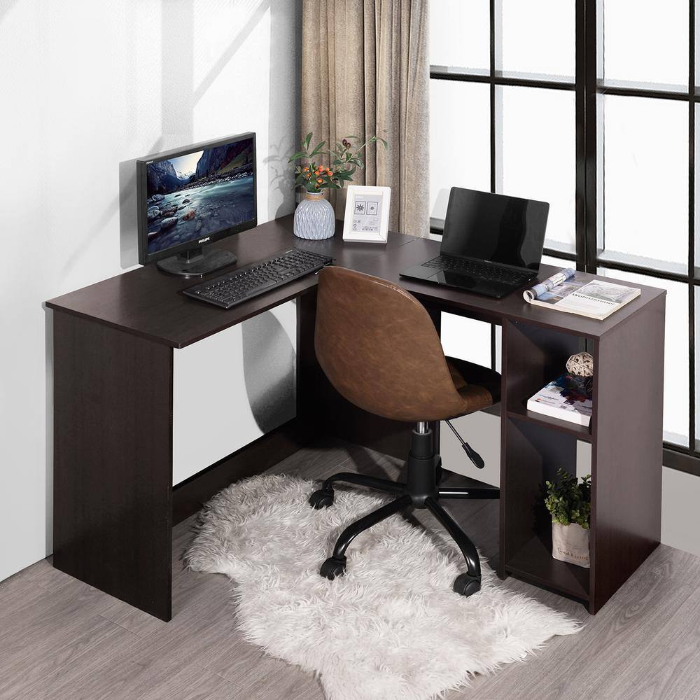 Homy Casa Babette 47.2 in. L-Shape Dark Brown Wood Computer Desk With ...