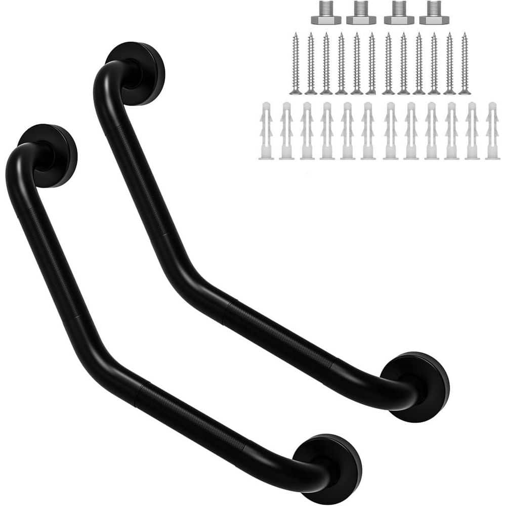 Numhew 2-Pack 16 in. Angled Grab Bar in Black, Stainless Steel Anti ...