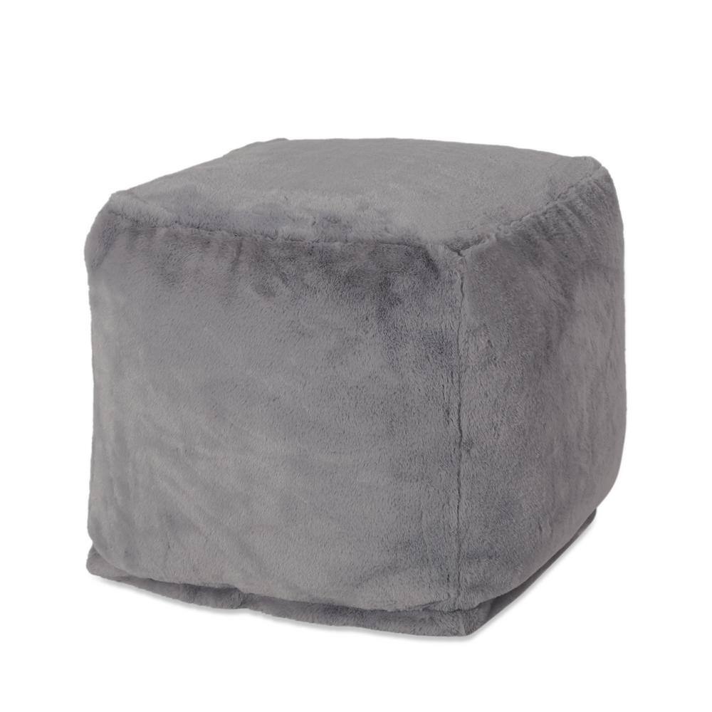 Noble House Loubar Charcoal Faux Fur Cube Pouf 107638 - The Home Depot