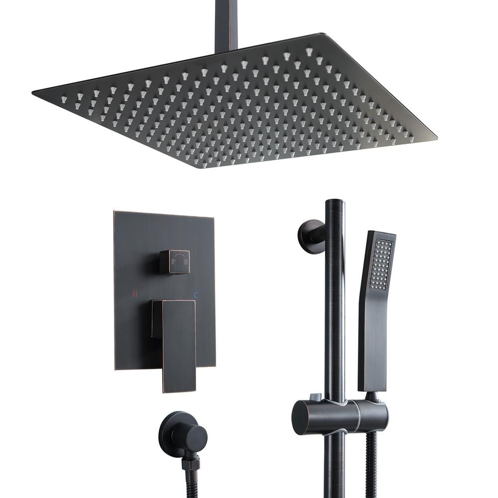 LORDEAR 16 in. Oil Rubbed Bronze 1.8 GPM Ceiling Mount Shower System 2 ...