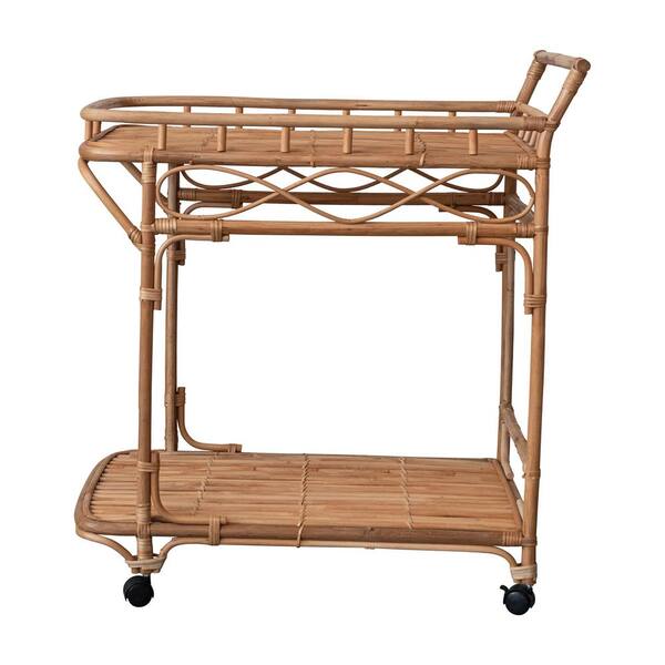 Storied Home Natural Hand-Woven Rattan 2-Tier Bar Serving Cart on ...