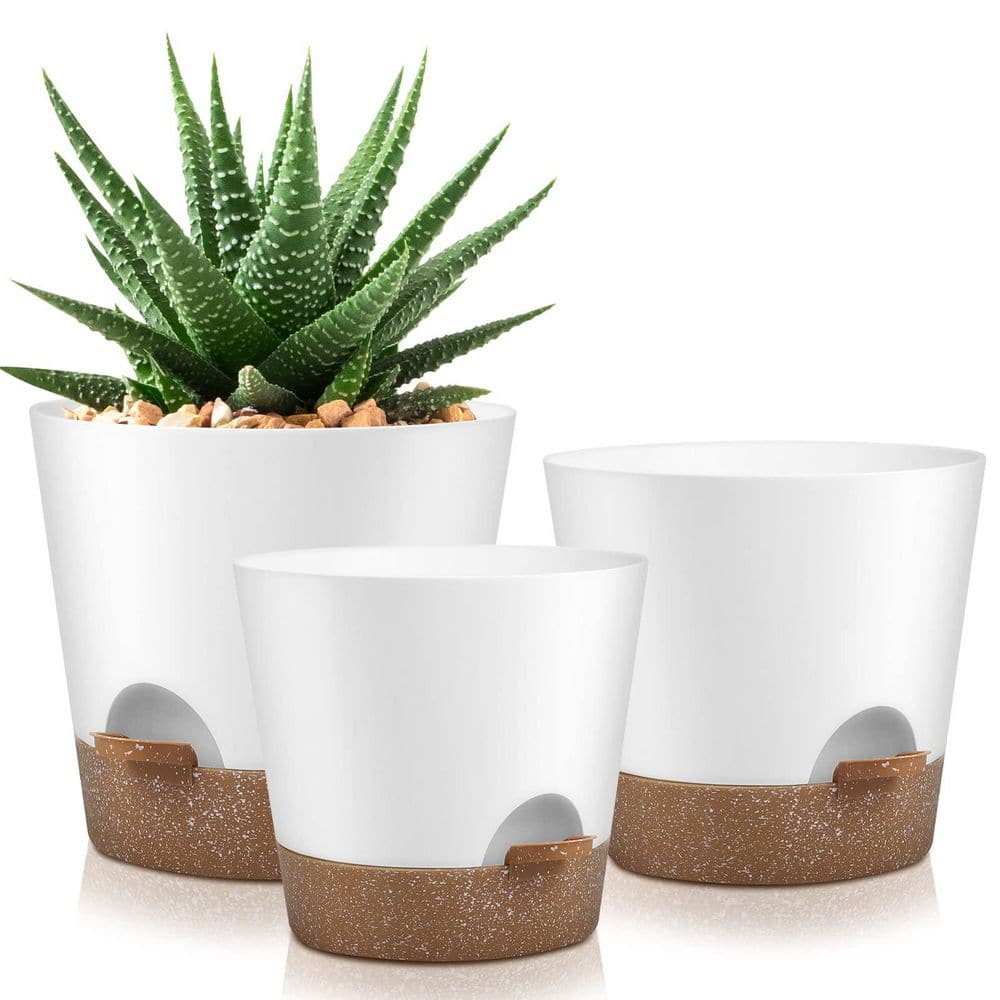 Primehome 3-Piece Self-Watering Planter Set (9,8,7.5 Inch) with Saucers ...