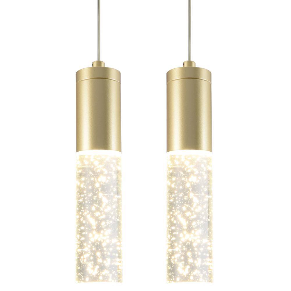 MAXAM 1-Light Golden Integrated LED Mini Pendant Light Bubble Crystal ...