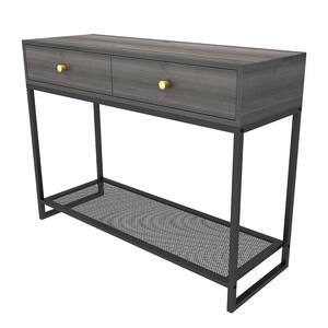 Eccostyle 32 in. Distressed Brushed Gray/Black Standard Rectangle Wood ...