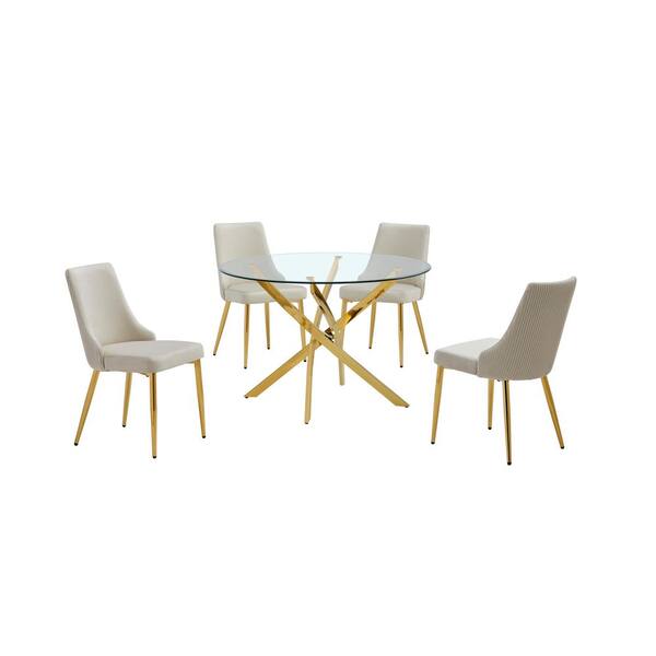 Best Quality Furniture Poly 5-Piece Tempered Glass Top With Gold Chrome ...