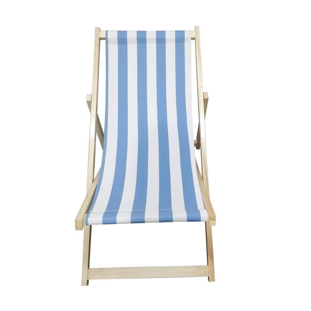 UPLAND Blue Stripe Populus Wood Sling Chair Folding Beach Chair Chaise ...
