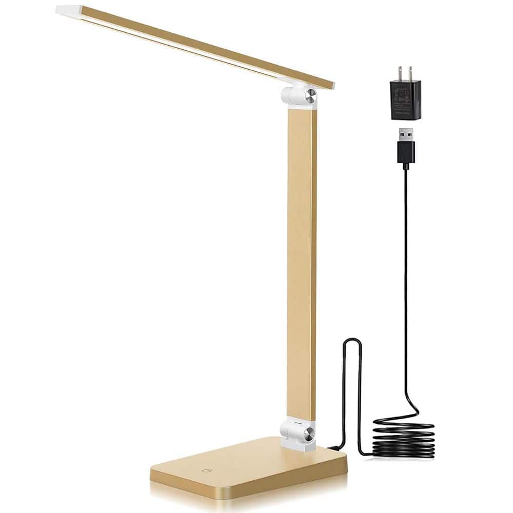 13.9 in. Gold Dimmable LED Swing Arm Task & Reading Lamp with USB port ...