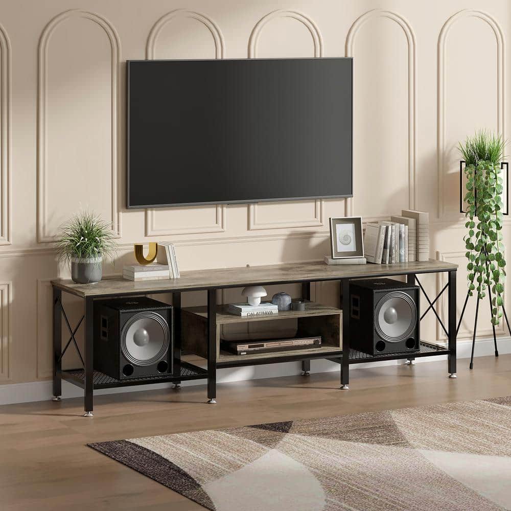 VECELO Industrial TV Stand Television Cabinet 3-Tier Console with Open ...