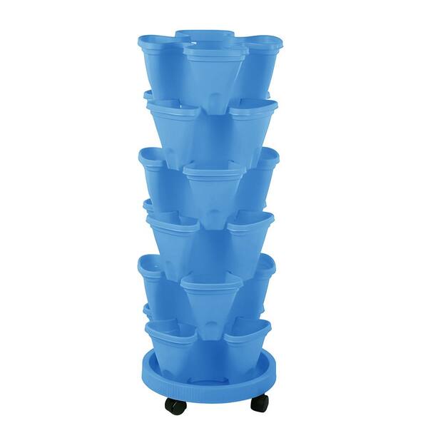 Wellco 6-Tier Blue Plastic Vertical Stackable Planter Tower with ...