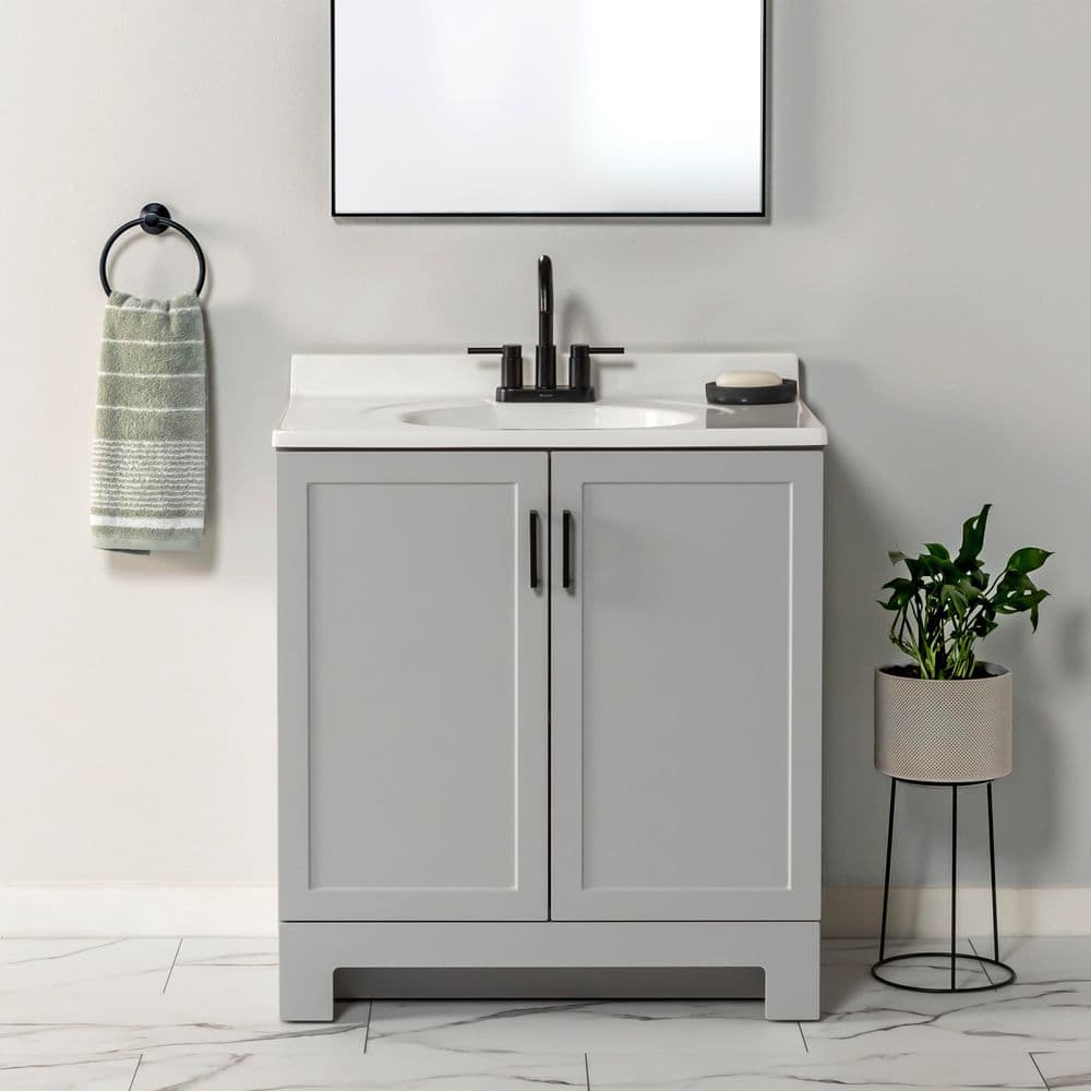 Glacier Bay Oakley 31 in. Single Sink Pearl Gray Bath Vanity with White ...