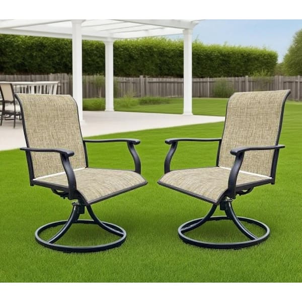 Swivel Dining Chairs Outdoor Breathable Textilene Patio Chairs Lawn ...