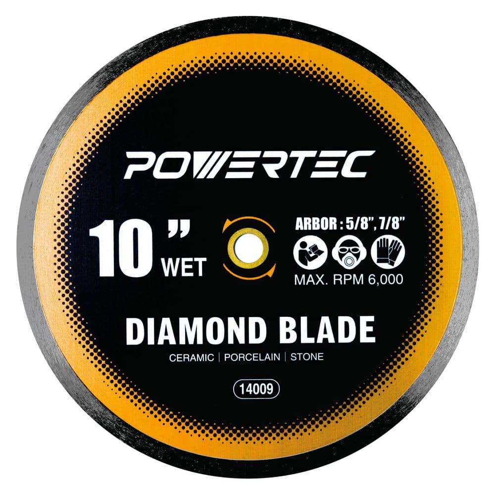 POWERTEC 10 in. Continuous Rim Diamond Blade for Wet Tile Saw - Cutting ...